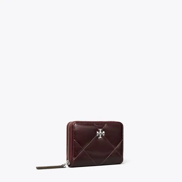 Tory Burch Small Kira Diamond Quilt Distressed Zip-around Wallet - Dark Carmine