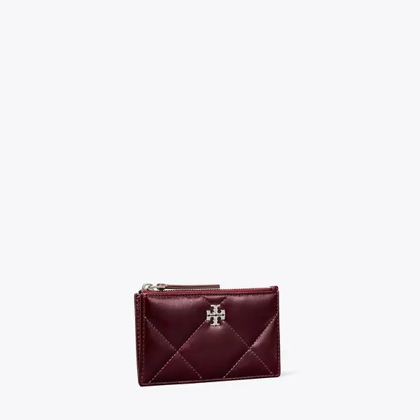 Tory Burch Kira Diamond Quilt Distressed Zip Card Case - Dark Carmine