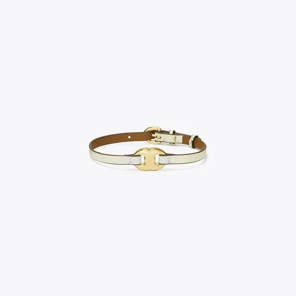 Tory Burch Gemini Link Leather Bracelet - Light Brass/new Ivory