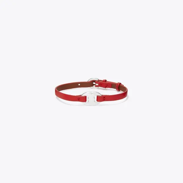 Tory Burch Gemini Link Leather Bracelet - Light Silver/red