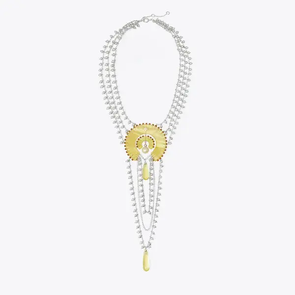 Tory Burch Curiosity Layered Necklace - Tory Silver/yellow
