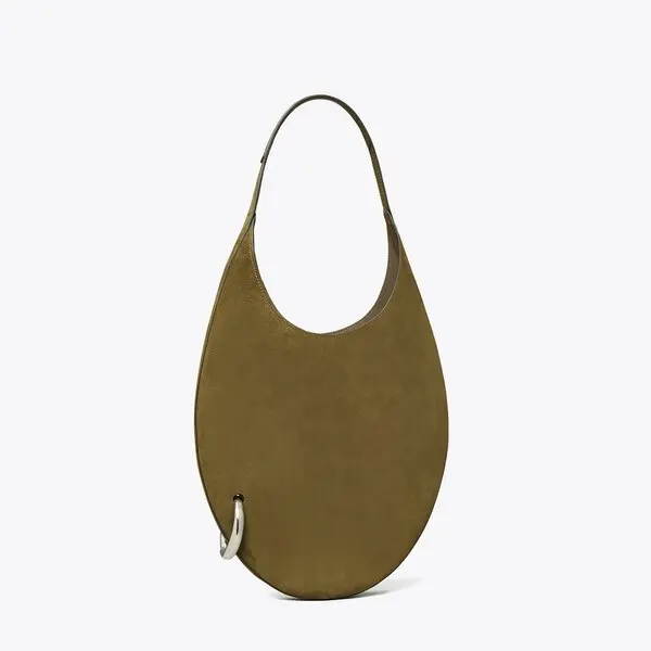 Tory Burch Pierced Suede Shoulder Bag - Deep Olive