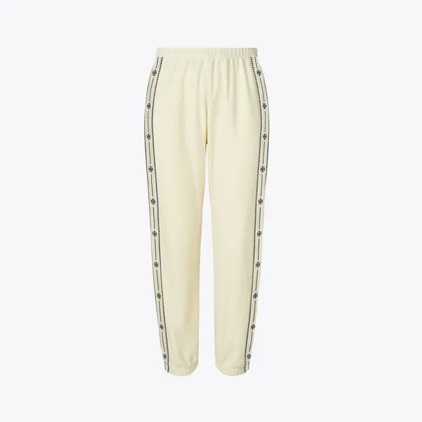 Tory Burch T Logo Velour Jogger - New Ivory