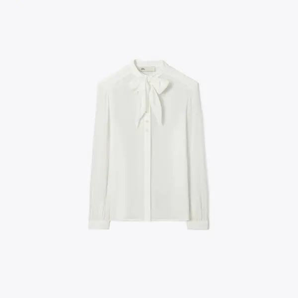Tory Burch Georgette Bow Blouse - Marshmallow