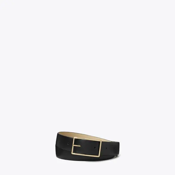 Tory Burch 1.5" Gigi Leather Belt - Black/gold