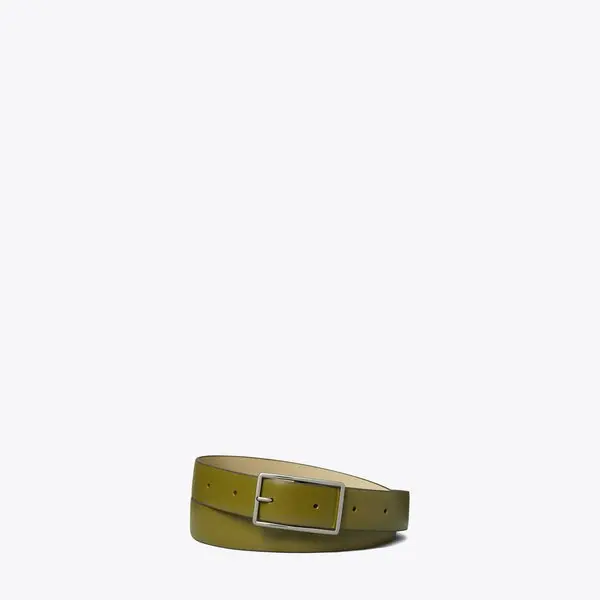 Tory Burch Gigi Leather Belt - Green Olive/silver