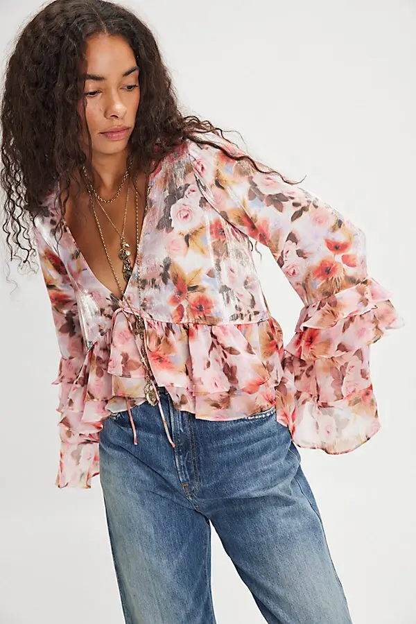 For Love & Lemons Fallen Floral Top - Pink