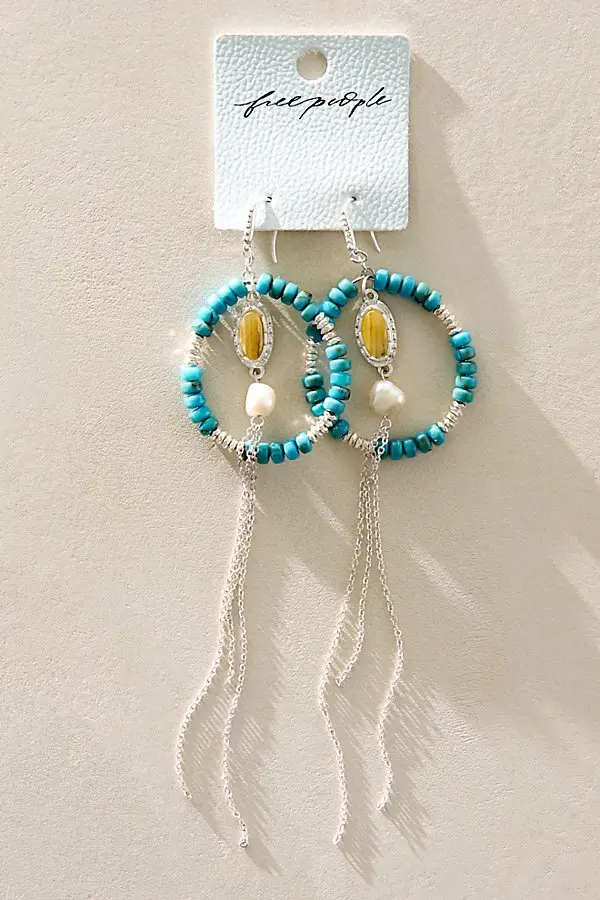 Free People Mabel Loop Earrings - Silver/turq