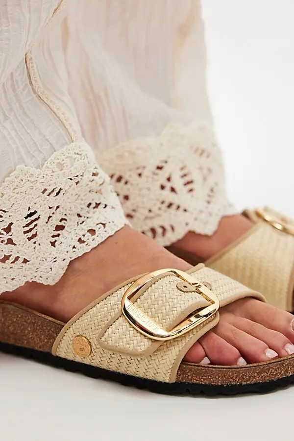 BIRKENSTOCK Madrid Big Buckle Raffia Sandals - Natural