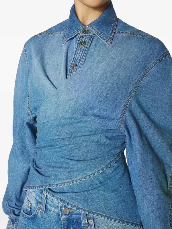 MUGLER Wrap-effect Denim Shirt