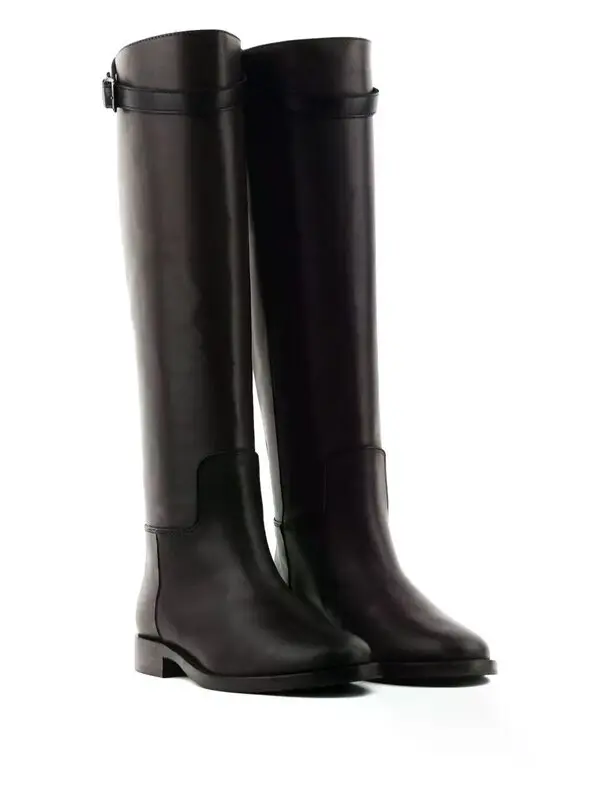 PAUL WARMER Buckle-strap Leather Knee High Boots - Brown