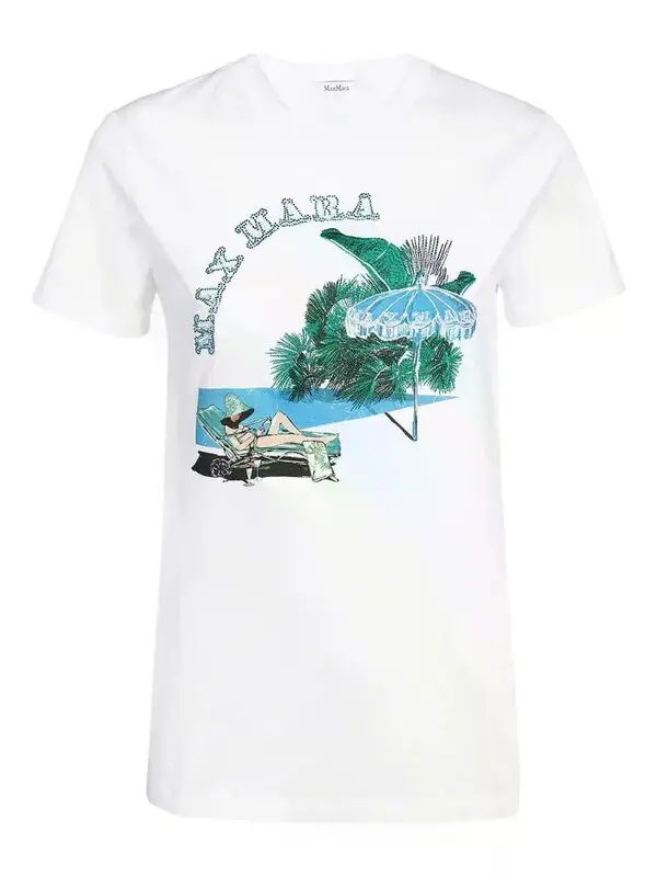 Max Mara Embroidered Beach-scene T-shirt - White