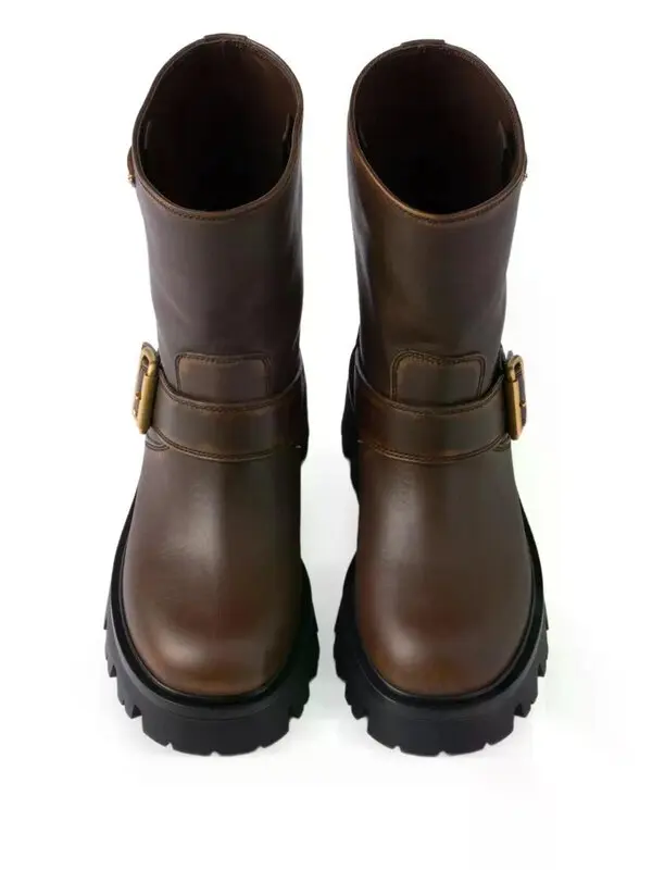 Prada Leather Buckled Combat Boots