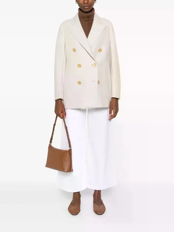 Harris Wharf London Double-breasted Coat With Gold Button Detail - Neutrals