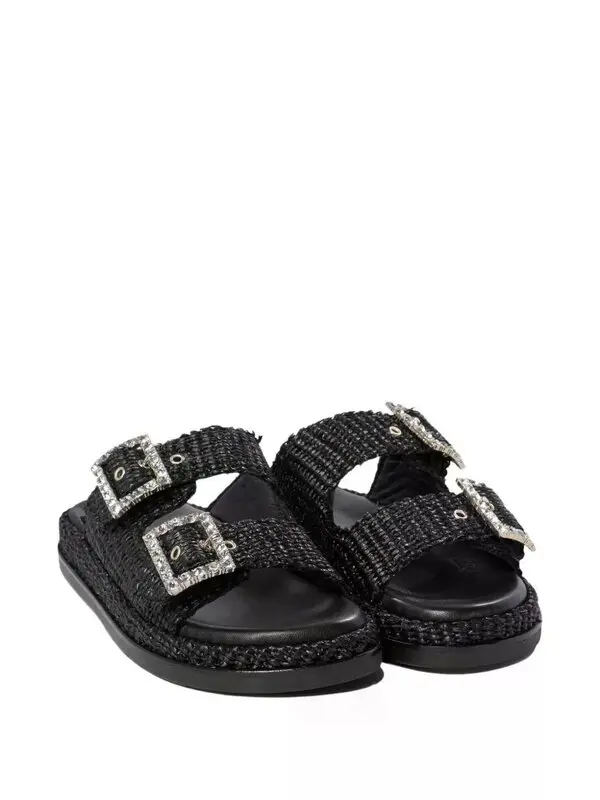 ALIBI Raffia Embellished Buckle Sandals - Black