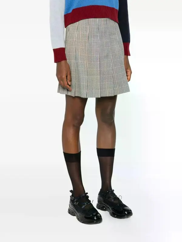 MSGM Pleated Checked Mini Skirt - White
