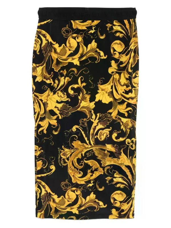 Versace Baroque-print Midi Skirt - Black