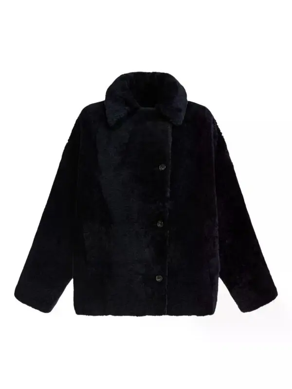 B&W Shearling Button Coat - Blue