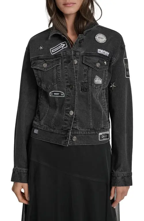 Dkny Logo Patch Denim Trucker Jacket