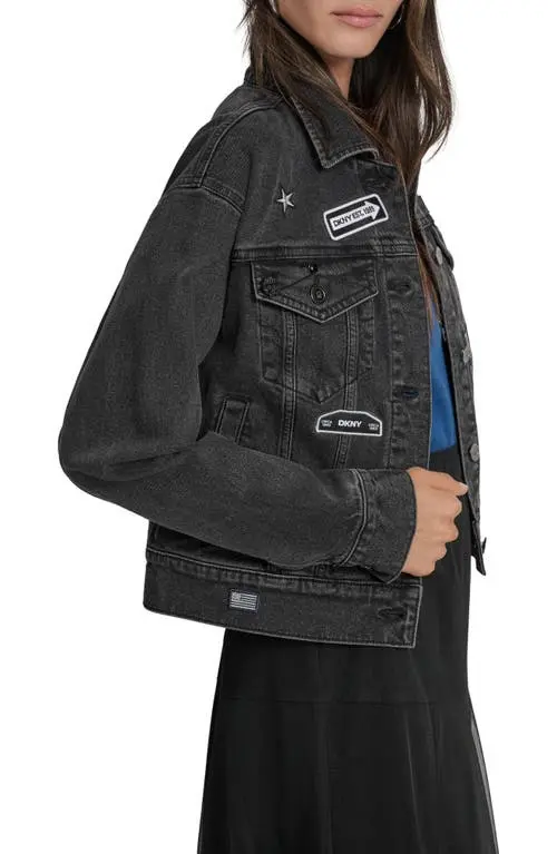 Dkny Logo Patch Denim Trucker Jacket