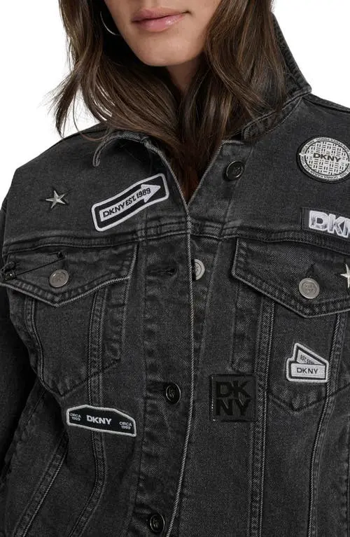 Dkny Logo Patch Denim Trucker Jacket