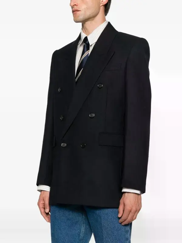 Saint Laurent Double-breasted Wool Blazer - Blue