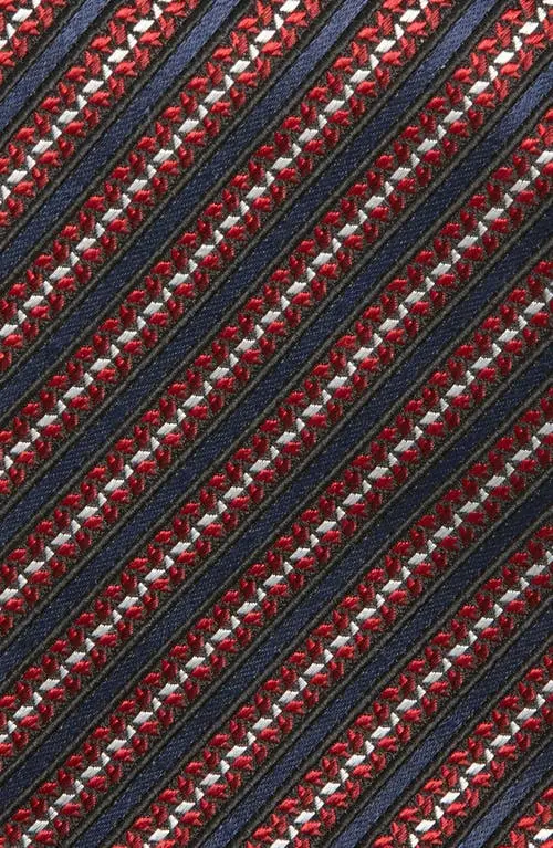 Zegna Stripe Mulberry Silk Neck Tie - Red