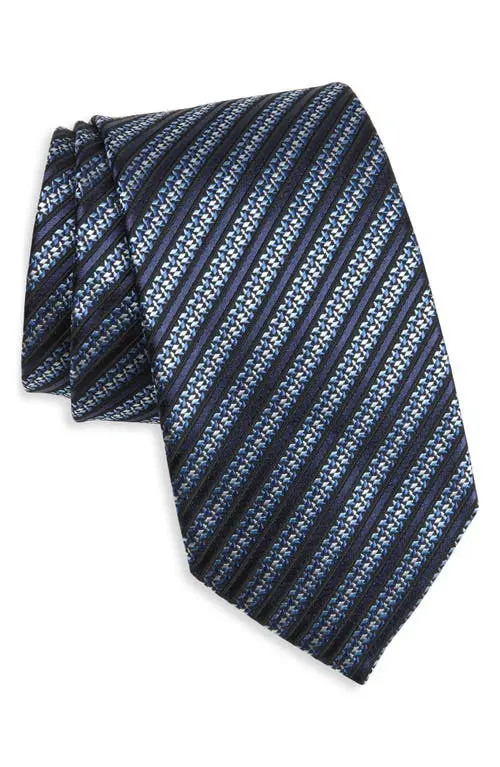 Zegna Stripe Silk Neck Tie - Blue