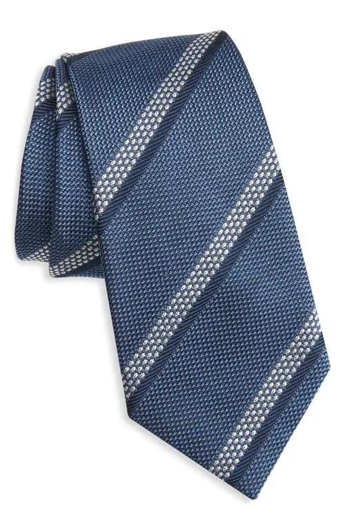 Zegna Stripe Silk Jacquard Neck Tie - Blue