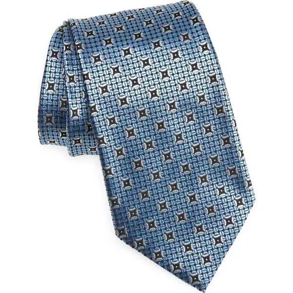 Zegna Medallion Mulberry Silk Necktie - Light Blue