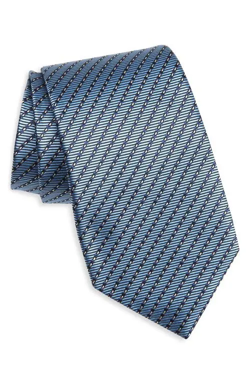 Zegna Stripe Cinque Pieghe Silk Neck Tie - Light Blue