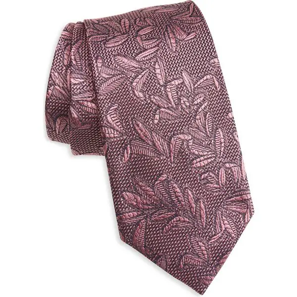 Zegna Leaf Silk Jacquard Standard Tie - Pink