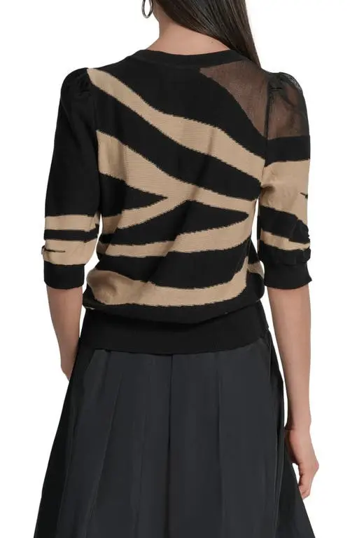 Dkny Zebra Stripe Three-quarter Sleeve Sweater