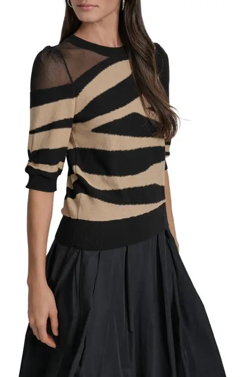 Dkny Zebra Stripe Three-quarter Sleeve Sweater