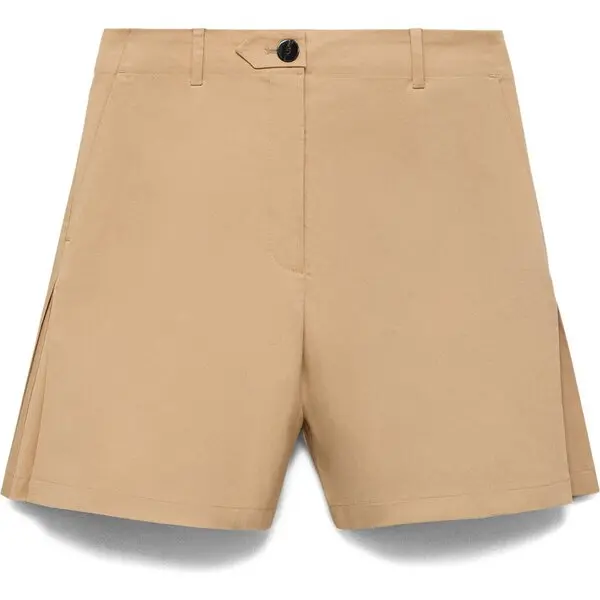 Mango Pleated Cotton Blend Straight Leg Shorts