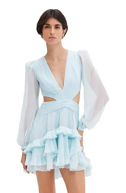 PatBO Silk Plisse Essence Mini Dress - Light Blue