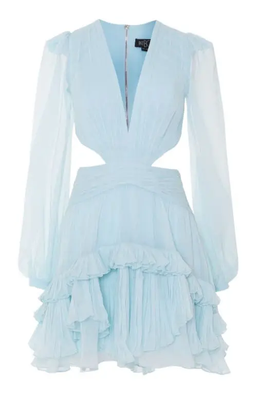 PatBO Silk Plisse Essence Mini Dress - Light Blue