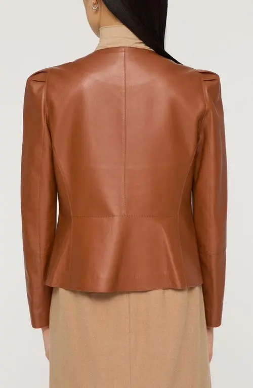 Lafayette 148 New York Lambskin Leather Jacket With Puff Shoulders