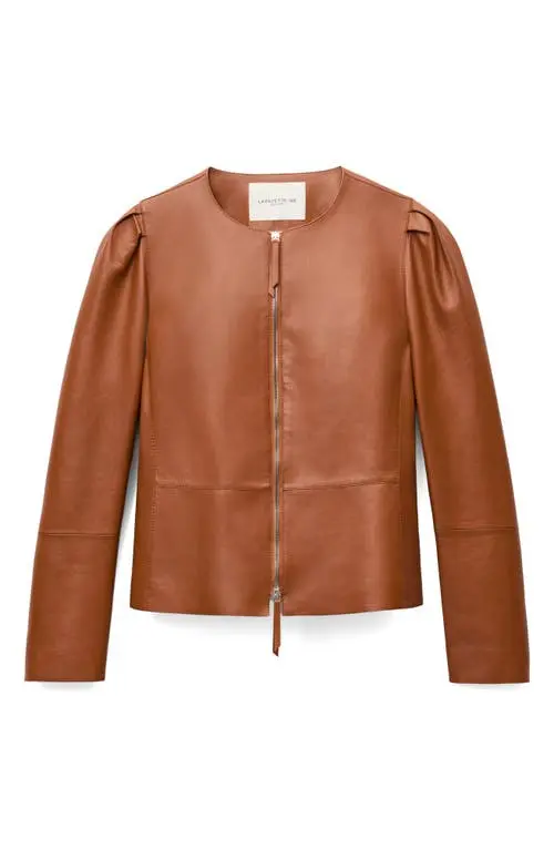 Lafayette 148 New York Lambskin Leather Jacket With Puff Shoulders