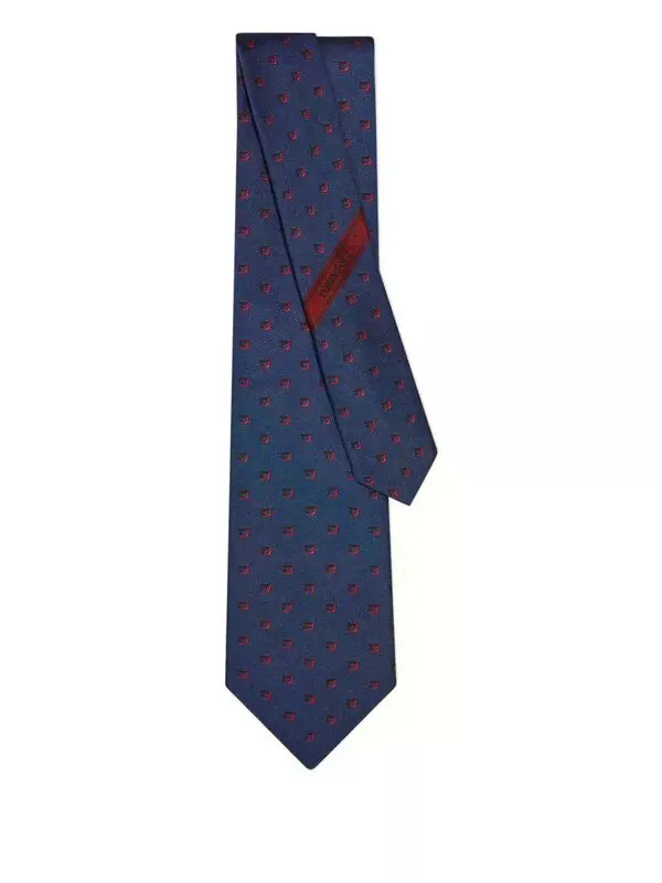 FERRAGAMO Gancini-print Jacquard Tie - Blue