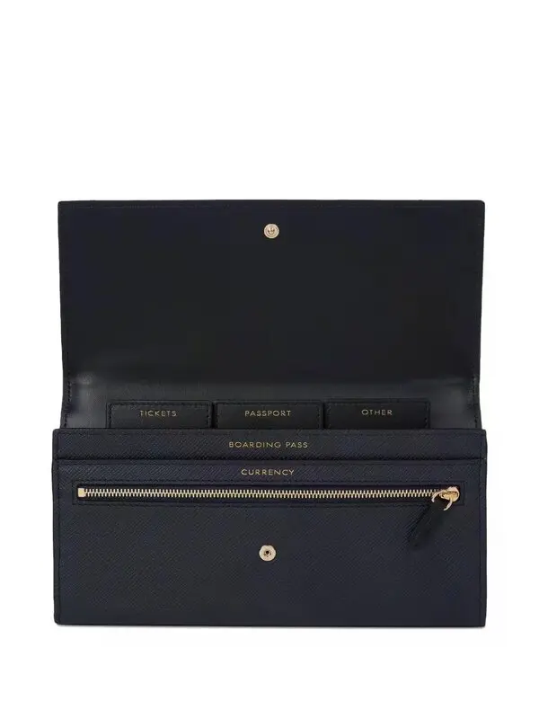 Smythson Embossed Leather Travel Wallet - Blue
