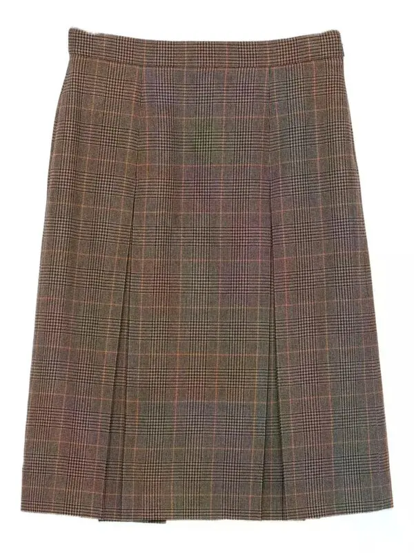 Saint Laurent Pleated Plaid Midi Skirt - Brown