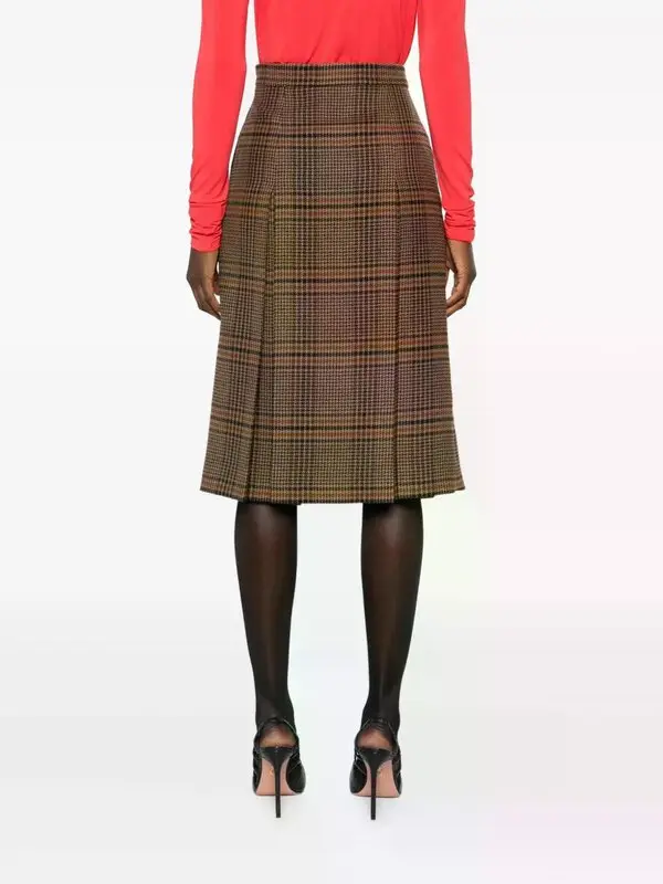 Saint Laurent Pleated Plaid Midi Skirt - Brown