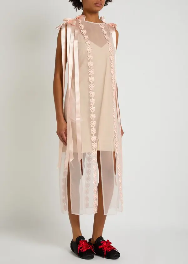 Simone Rocha Appliquéd Sheer Tulle Midi Dress