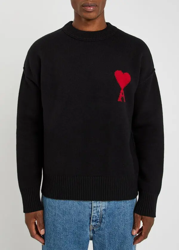 Ami Logo-intarsia Wool Jumper - Black