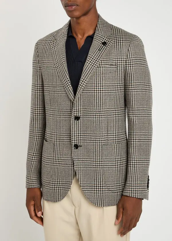 LARDINI Houndstooth Wool And Silk-blend Designer Blazer Uk40/l