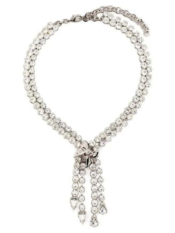Alessandra Rich Bow Crystals Necklace - Silver