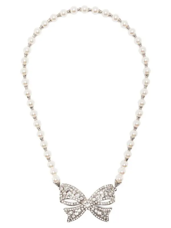 Alessandra Rich Pearl Bow Necklace - White