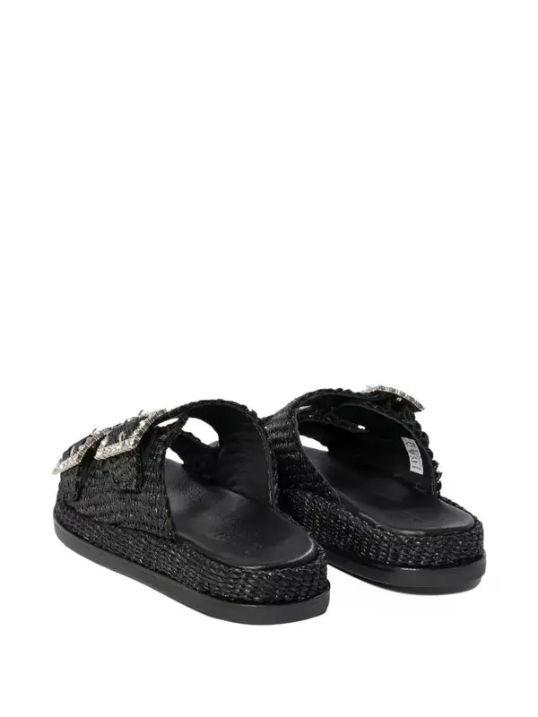 ALIBI Raffia Embellished Buckle Sandals - Black