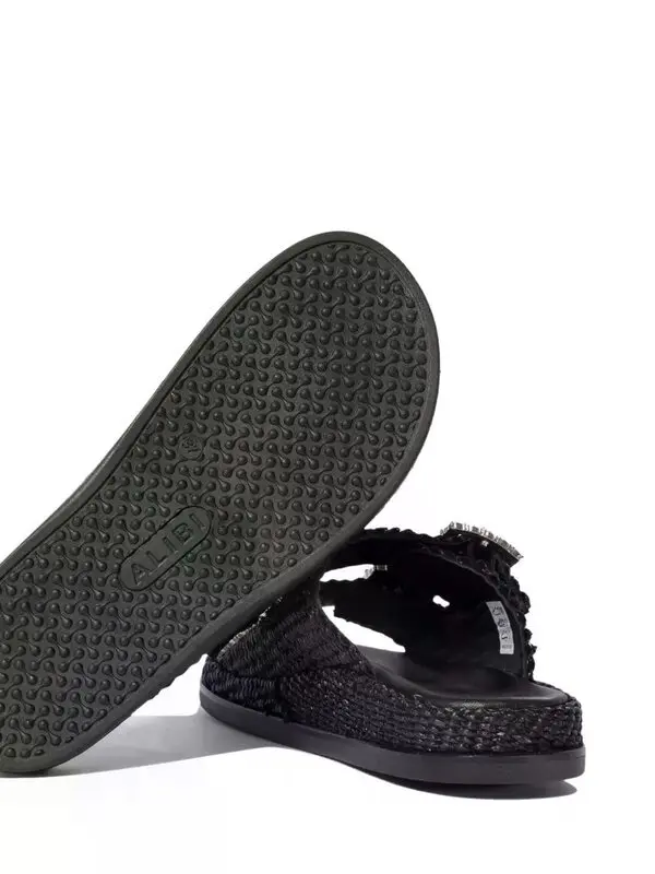 ALIBI Raffia Embellished Buckle Sandals - Black